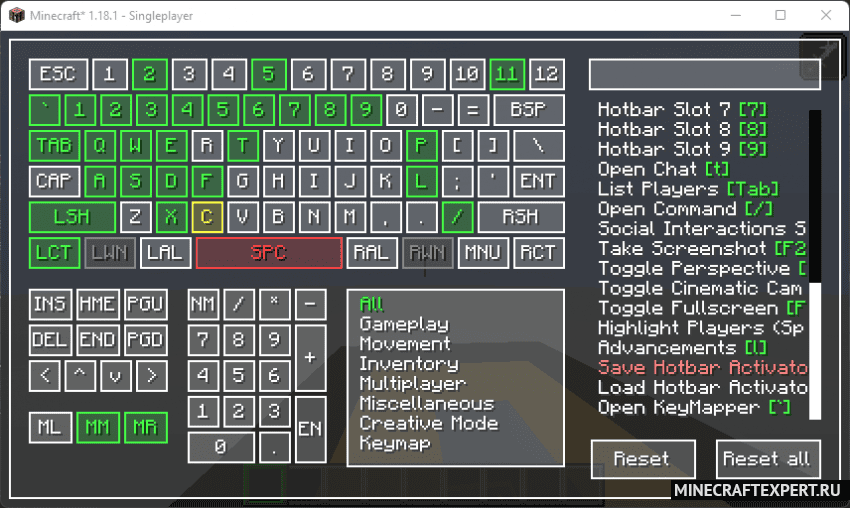 Keymap [1.19] [1.18.2] [1.17.1] — карта задействованных кнопок - Моды ...